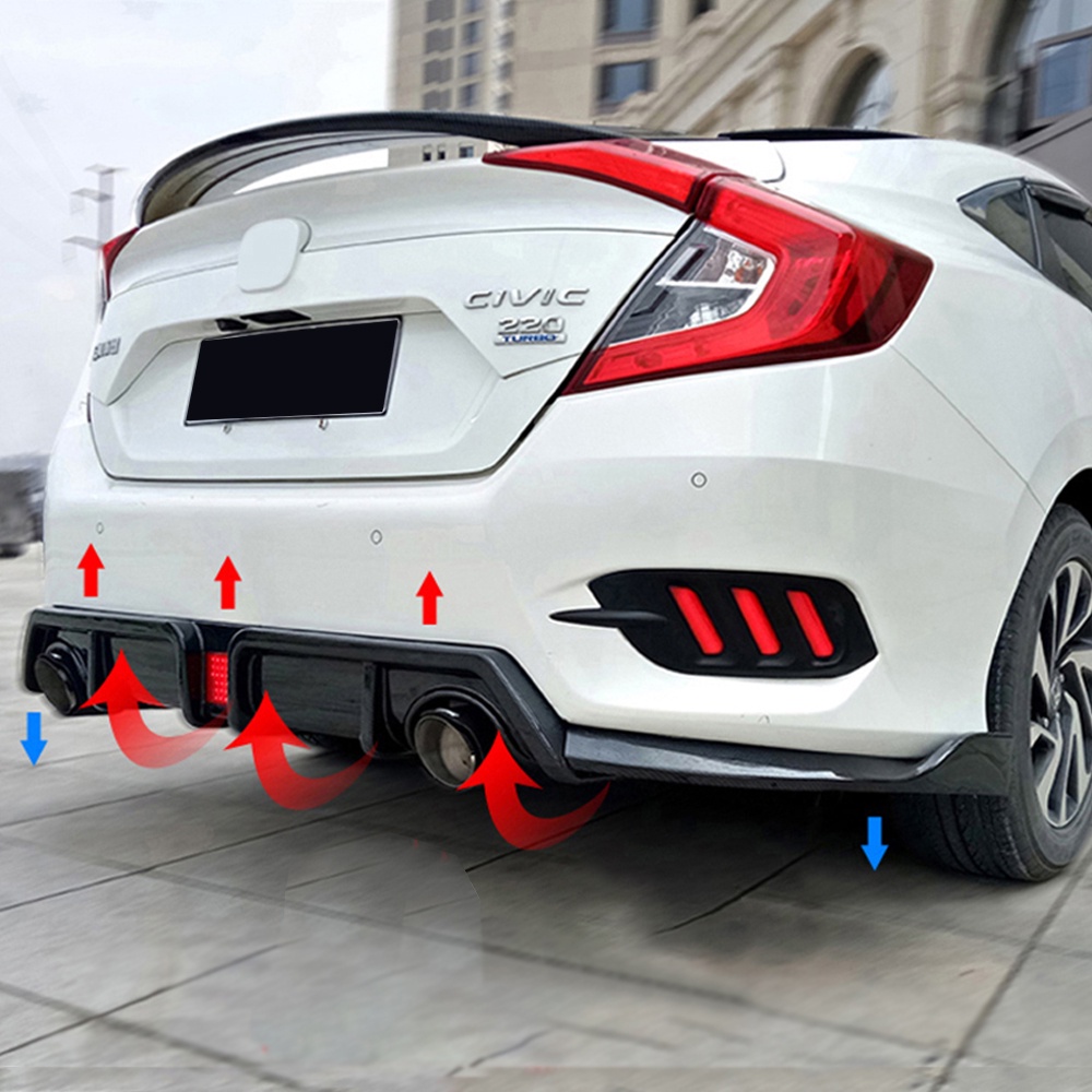 Rear Bumper Diffuser Lip Chin Spoiler Body Kit For Honda Civic 2016 17 ...