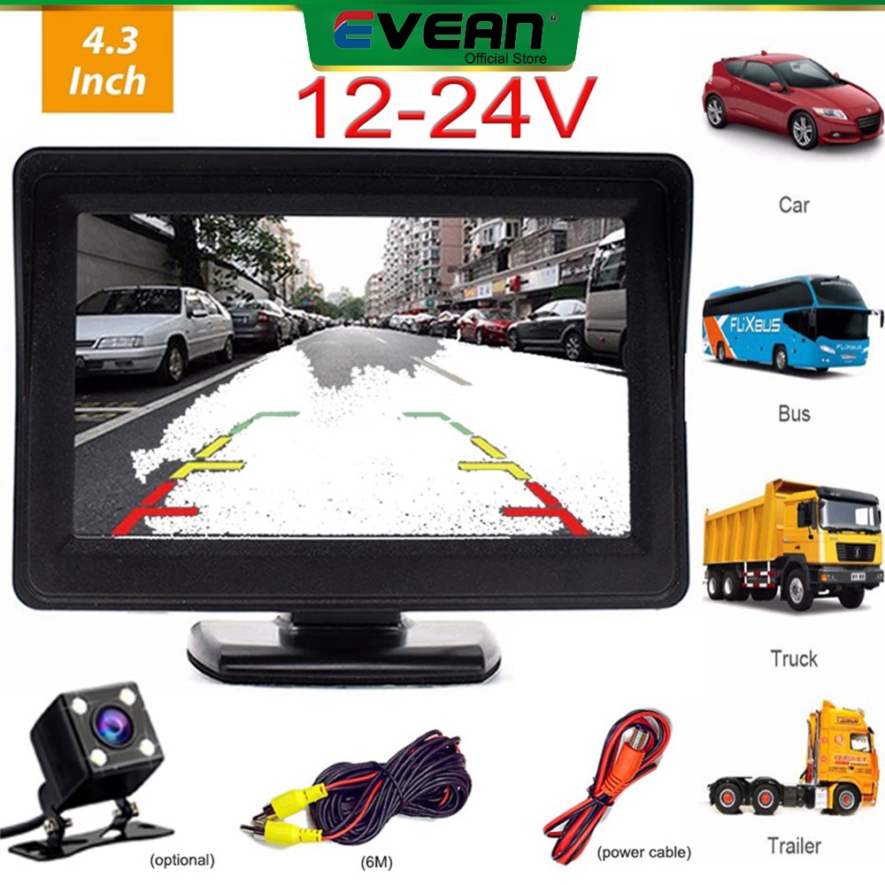 Evean 12V-24V 4.3'' inch TFT LCD Car Monitor HD Display Rear View ...