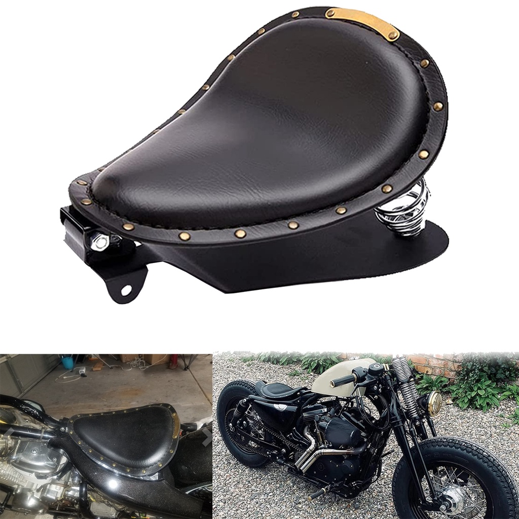 Motorcycle Black Rivet PU Leather Solo Seat 3"; Spring Bracket For ...