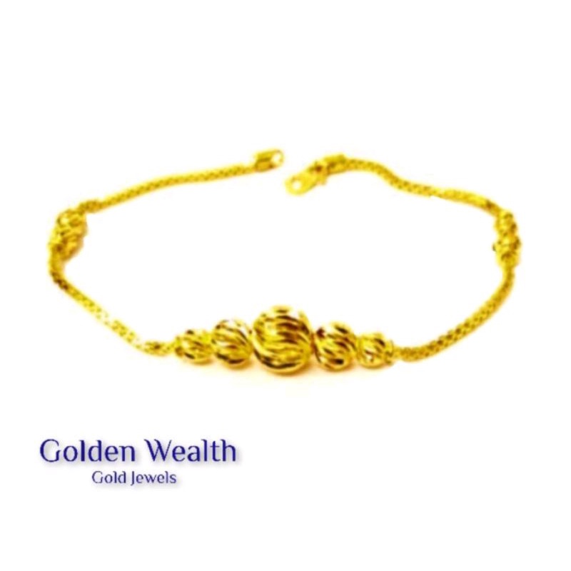 🍎916 Gold Solid Bracelet Gelang Tangan Padu Emas Fashion 3D Ball 916黄金 ...