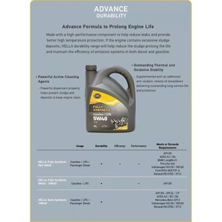 HELLA ENGINE OIL V 0W20/5W30/5W40/10W40/15W40 SN 4L | Low Viscosity ...