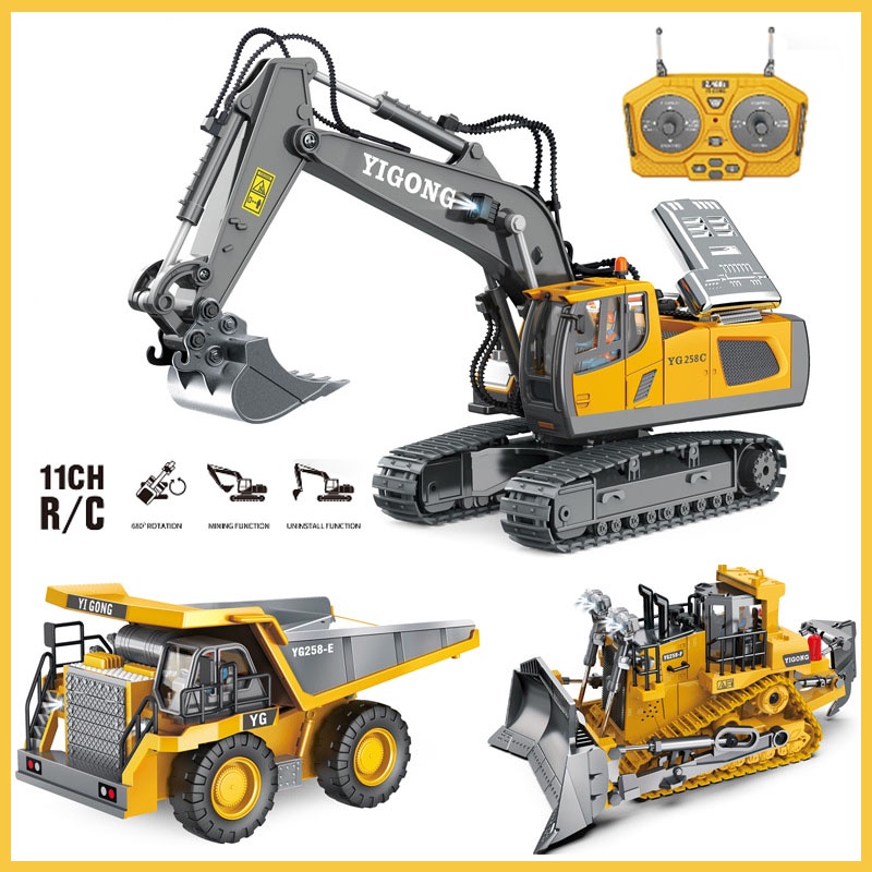 11 Channel Metal Alloy Remote Control Excavator Bulldozer Dump 1:20 ...