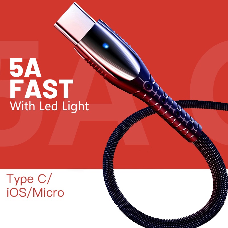 ReadyStock 5A Fast Charger LED Light Micro USB / Type-C Quick Charging ...