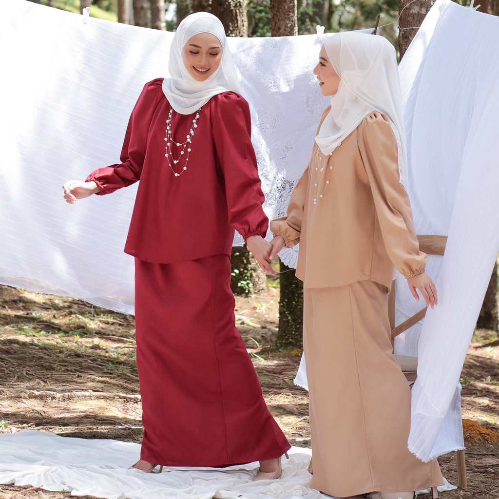 Qaseh Puff Kurung (Cotton Linen) | Shopee Malaysia
