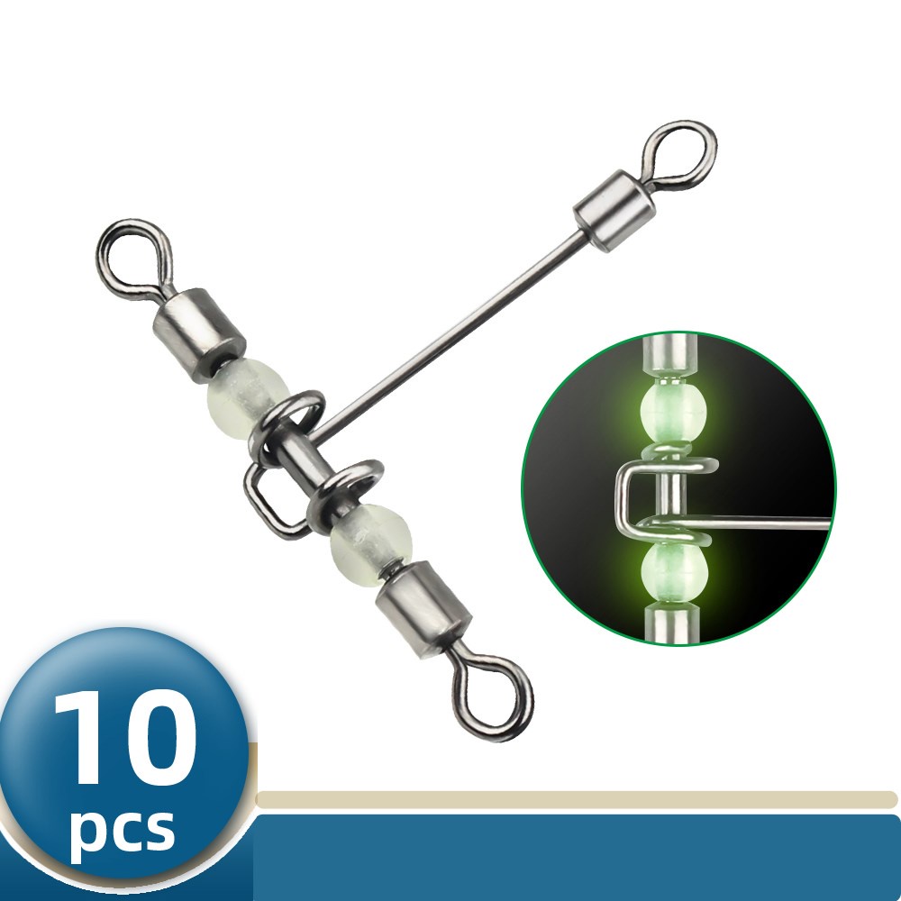 10pcs 3way Luminous T-shape Cross-Line Rolling Swivel With Pearl Beads ...