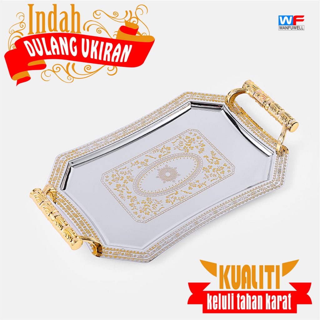 [dulang] European Golden Carved Stainless Steel Fruit Tray Dessert ...