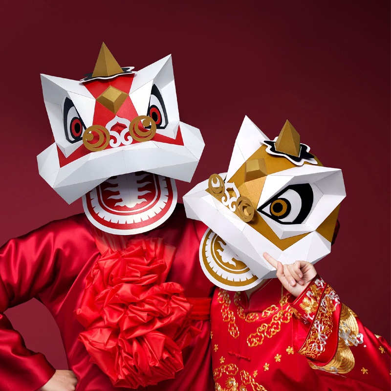 Paper Mold Headgear Mask Creative Lion Dance 3D Handmade Origami Event ...