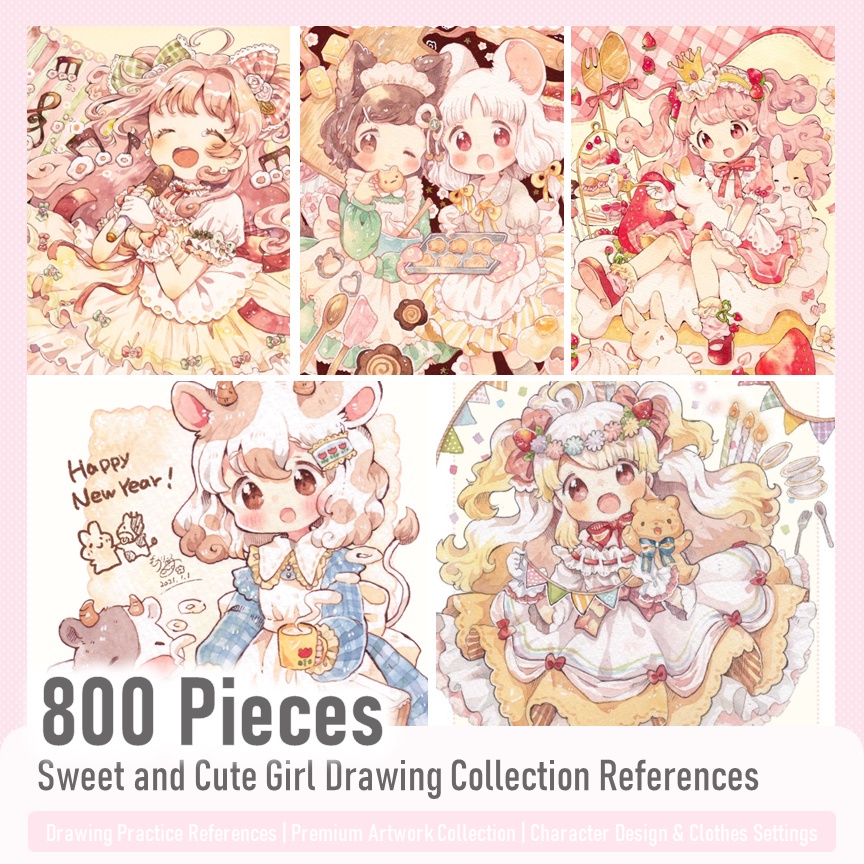 🔥 Digital Illustration Collection - Sweet and Cute Girl Drawing ...