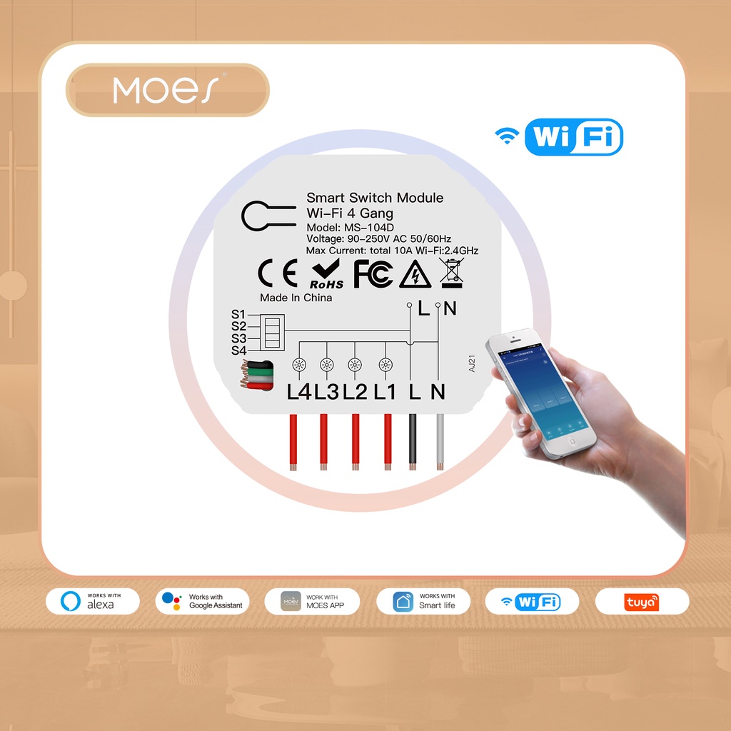 Mini DIY WiFi Smart Light Switch 4 Gang 1/2 Way Module Smart Life Tuya ...