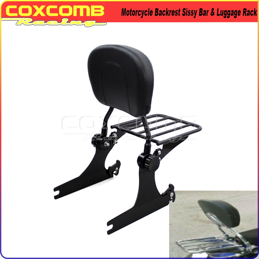 Motorcycle Black Detachable Backrest Sissy Bar Luggage Rack For Harley ...