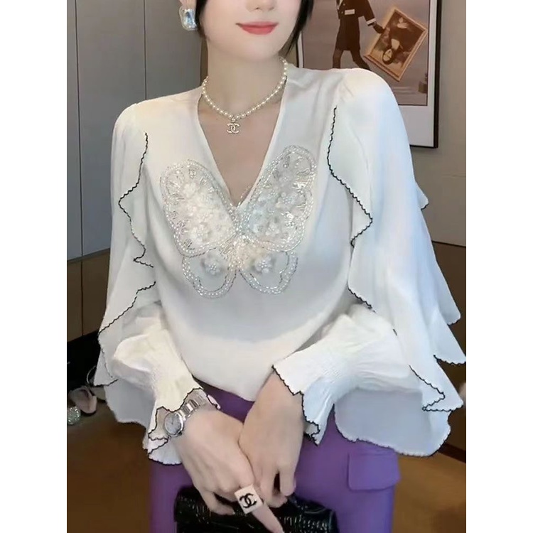 women's blouse Fashion long sleeve shirt tops | Shopee Malaysia