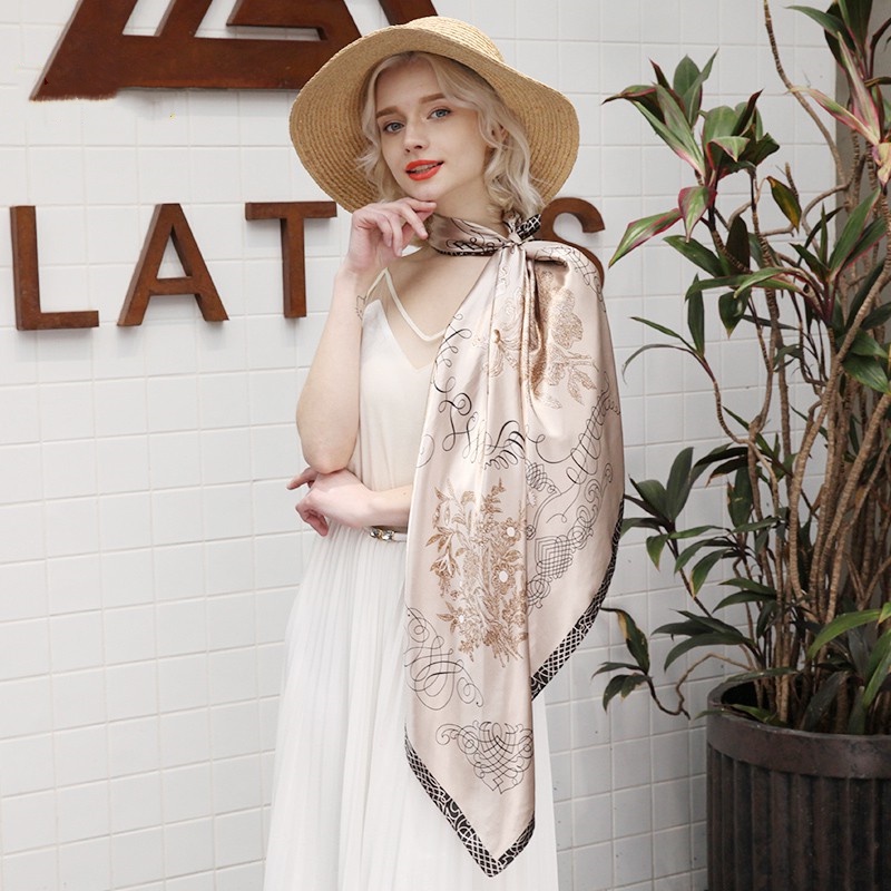 Scarf 90cm Large Square Retro Silk Satin Headscarf Professional Wild ...