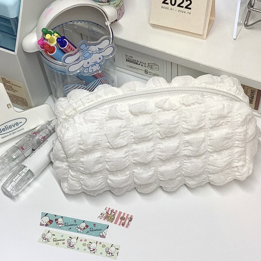 INS Cream Color Puff Pencil Case Creative Pencil Bag Large Capacity Pen ...