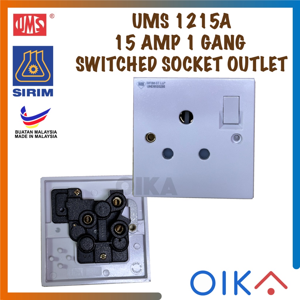 [READY STOCK]UMS 1215A 15AMP 1 GANG SWITCH SOCKET OUTLET 250V AC [SIRIM ...