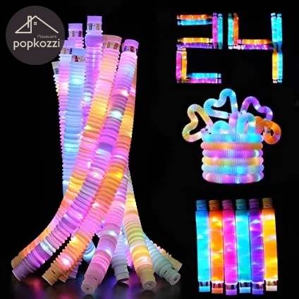 Popkozzi LED Pop Tubes Light Up Stress Relief Sensory Toy Glow in The ...