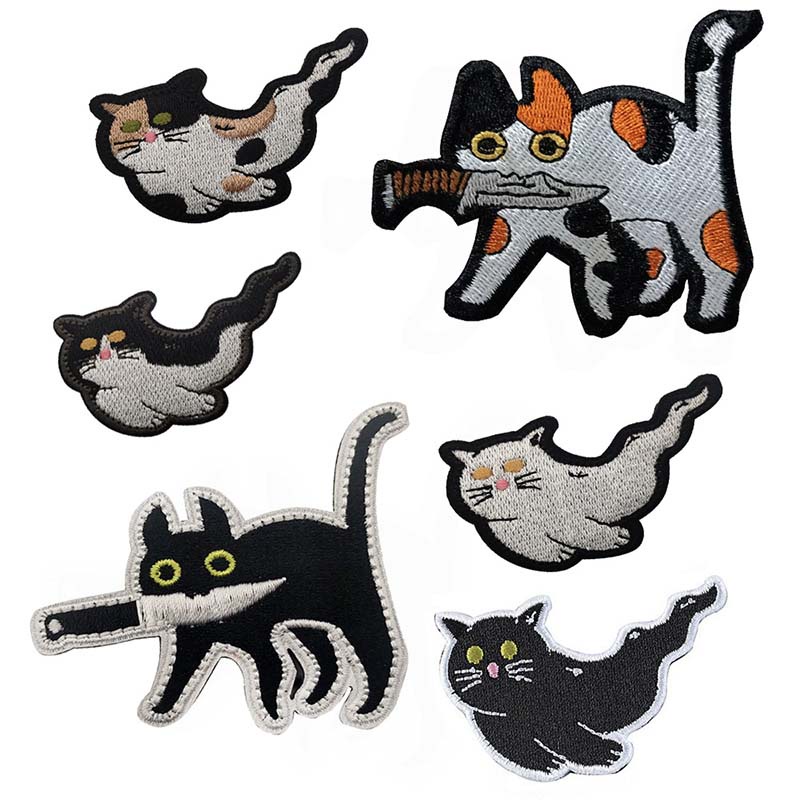 Cute Cat Bite Knife Black And White Morale Patch Embroidery Applique ...
