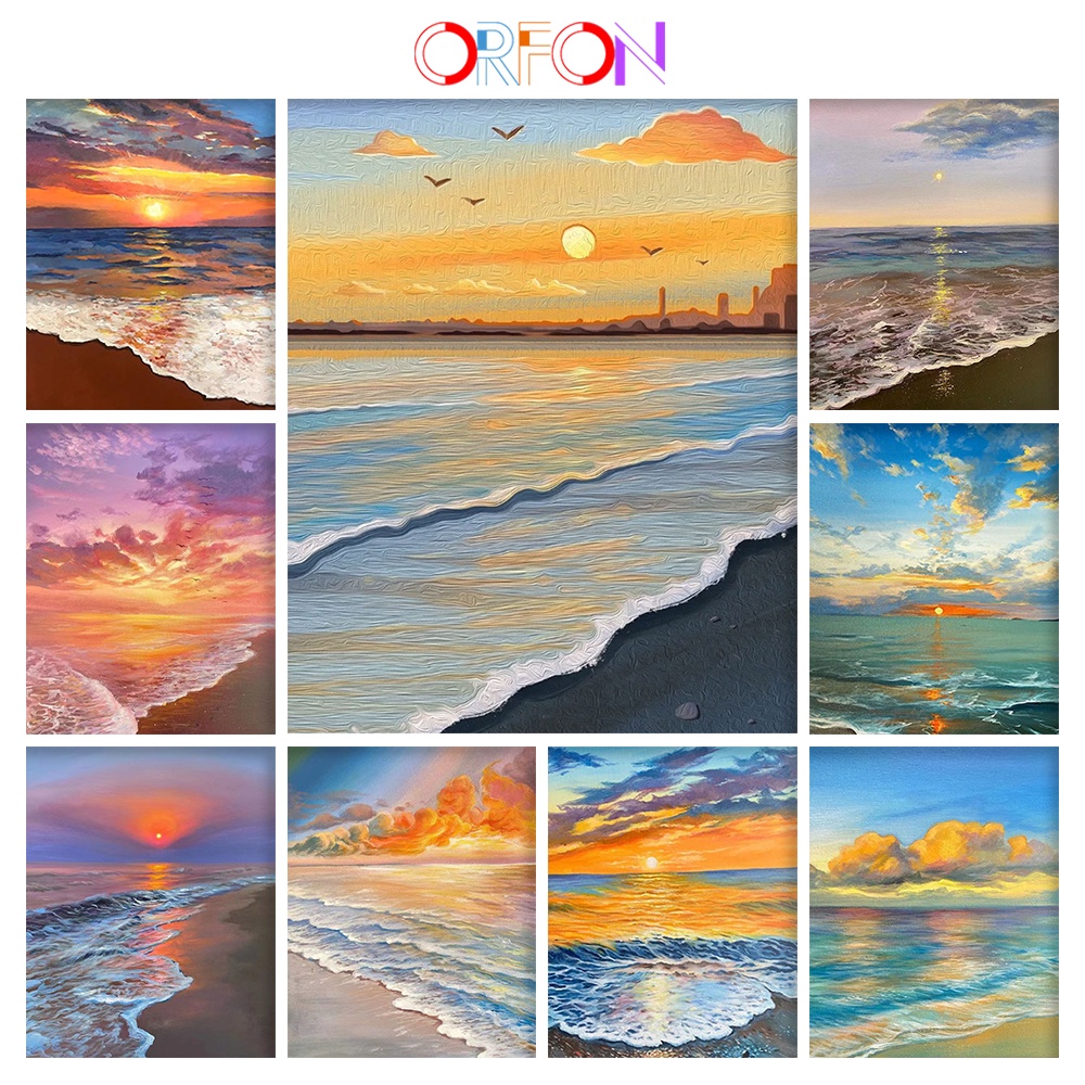 【ORFON】Paint by numbers 20*30/40*50cm DIY frame Seaside sunset decompression hand-painted home ...