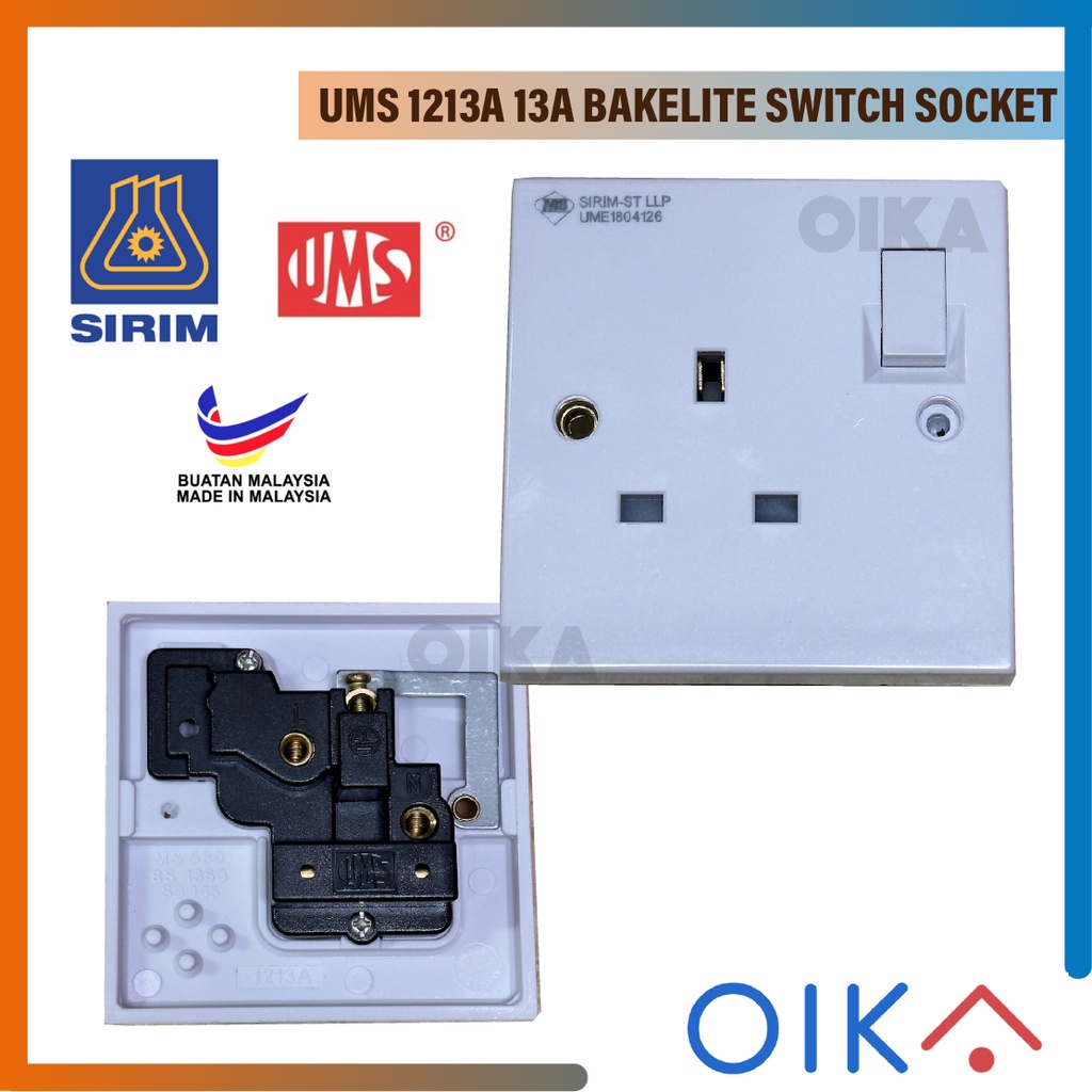 [1PC] UMS 1213A 13A Bakelite Switch Socket ( Sirim Approved; Buatan ...