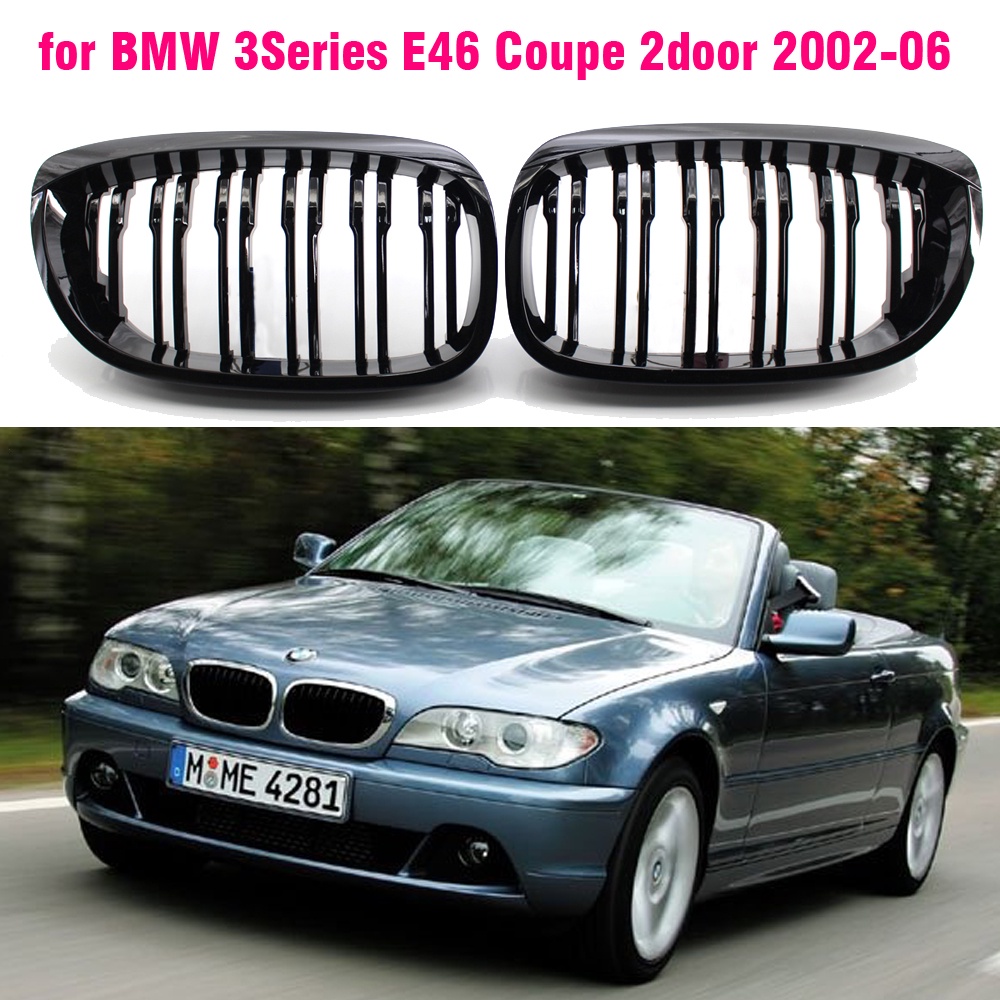 Car Kidney Grill Front Bumper 2 Slat Line Gloss Black Racing Grill for ...