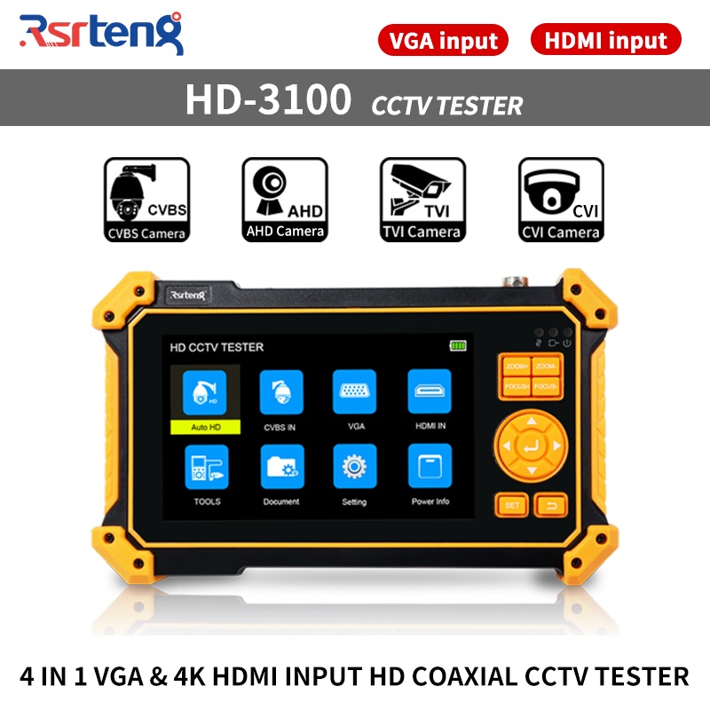 Rsrteng 4K 8MP 5"Analog HD-3100 HD Coaxial Camera Tester VGA&HDMI Input ...