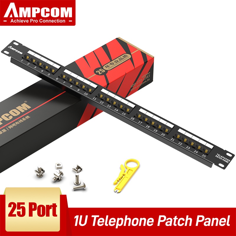 AMPCOM Telephone Voice 25/50 Ports Patch Panel, Cabinet Rack Mount - 1U/2U, 19 inch, RJ11 ...