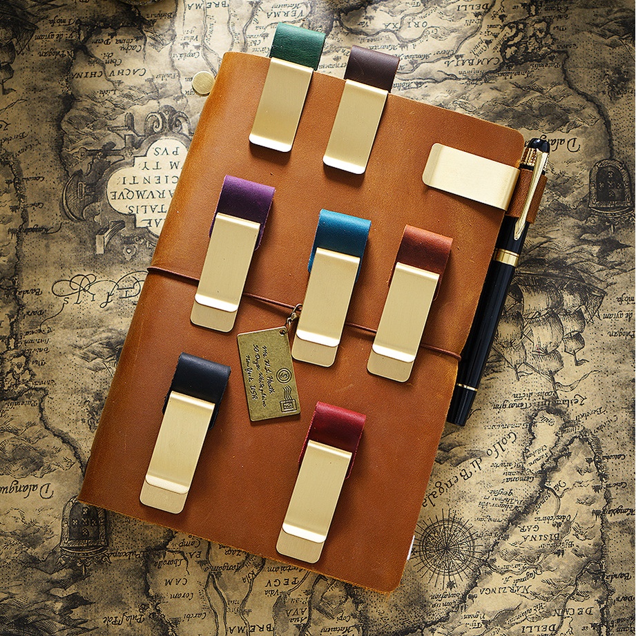 Genuine Leather Pen Clip Journal Brass Pencil Cover School Student ...
