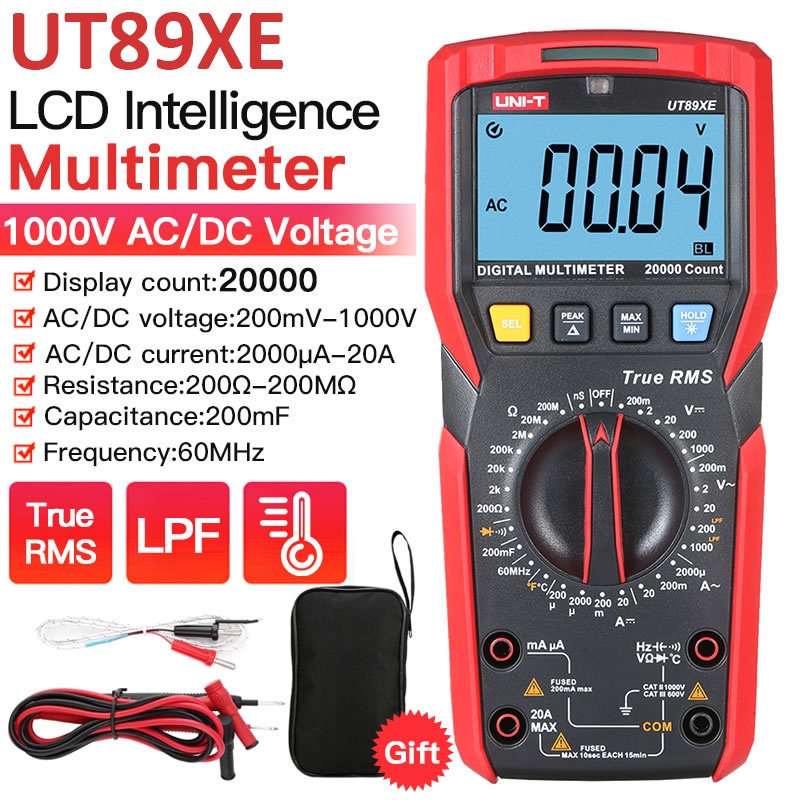 [Free Gift]UNI-T UT89XE 1000V 20A Digital Multimeter Professional ...
