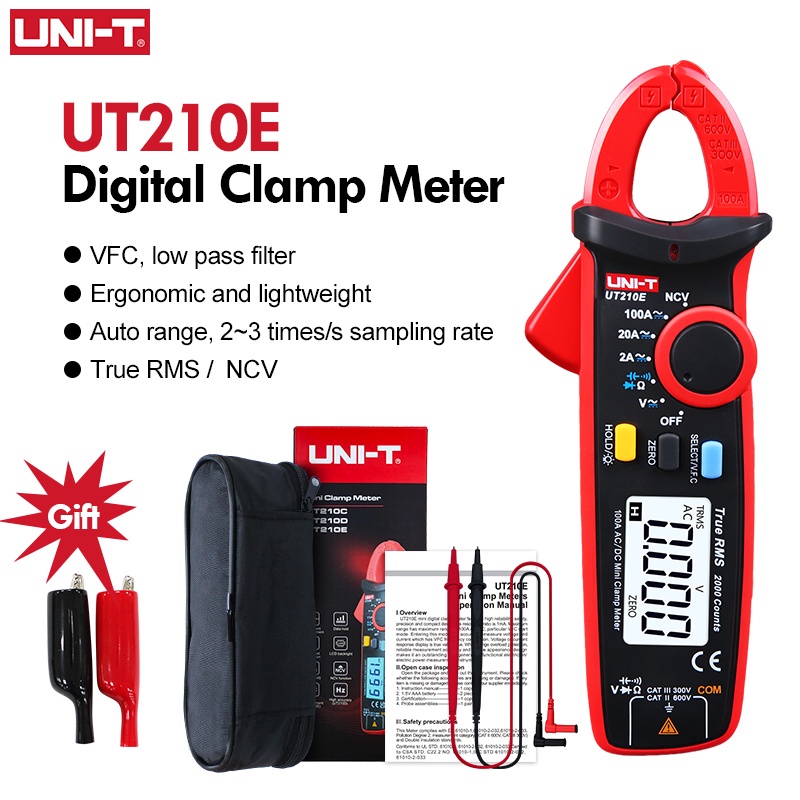 [Free Gift]UNI-T UT210E Digital Mini Clamp Meter True RMS AC DC Current ...