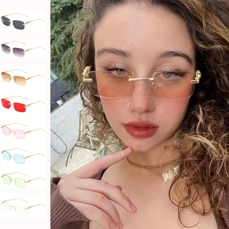 Retro men's color sunglasses Square rimless sunglasses Frameless ...