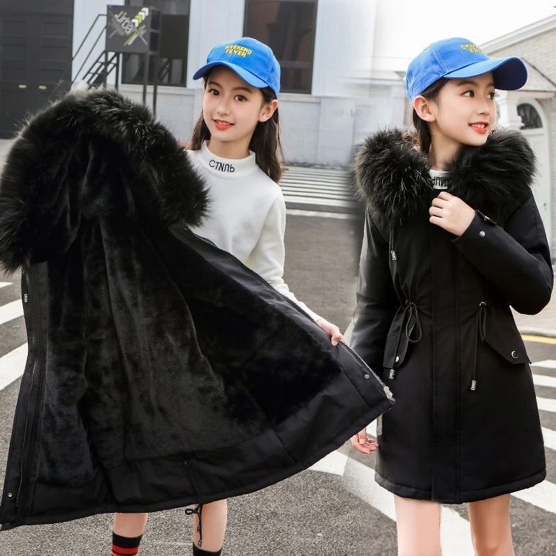 5-14 Years Teen Girls Winter Jacket Plus Velvet Keep Warm Fur Collar ...