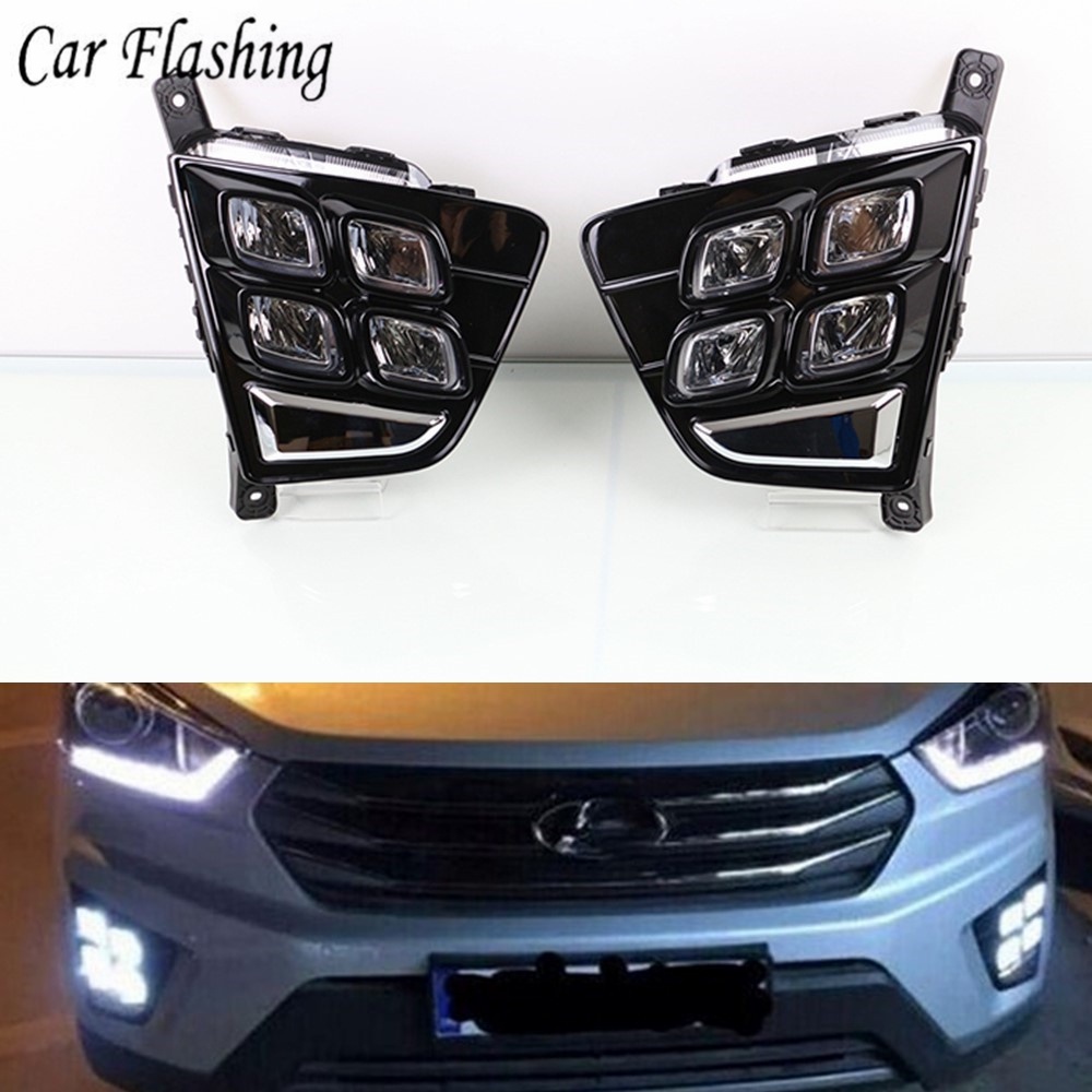 1 Set For Hyundai Creta IX25 2014 2015 2016 Car LED Daytime Running Light DRL Fog Lamp cover ...