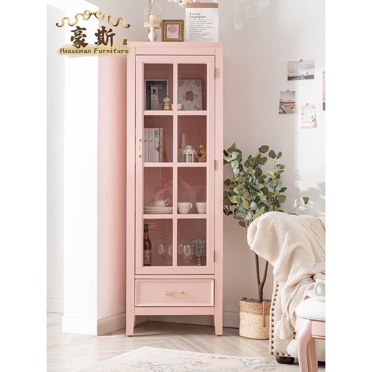 moisture-proof Solid Wood Single Door Pink Bookcase With Door Storage ...