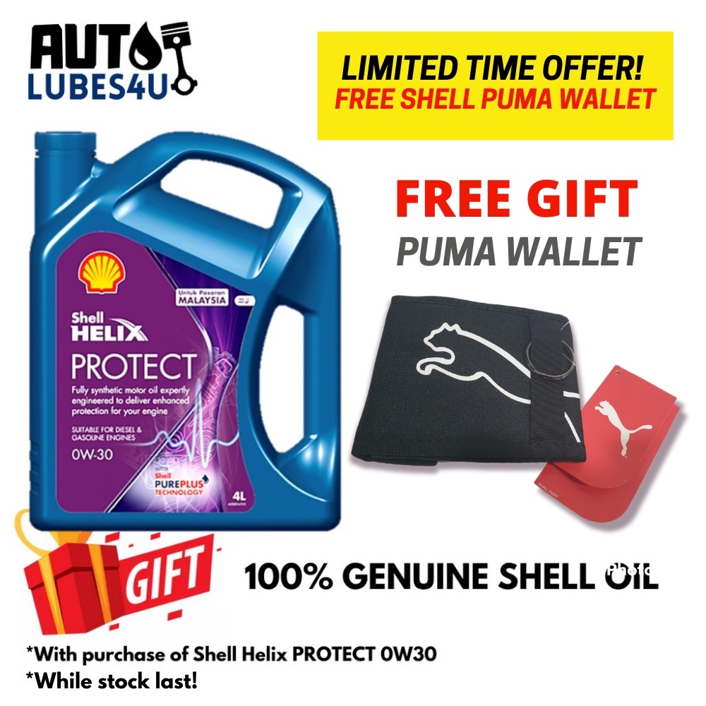 Shell Helix Protect 0W30 4L Fully Synthetic (FOC Puma Wallet) - Untuk ...