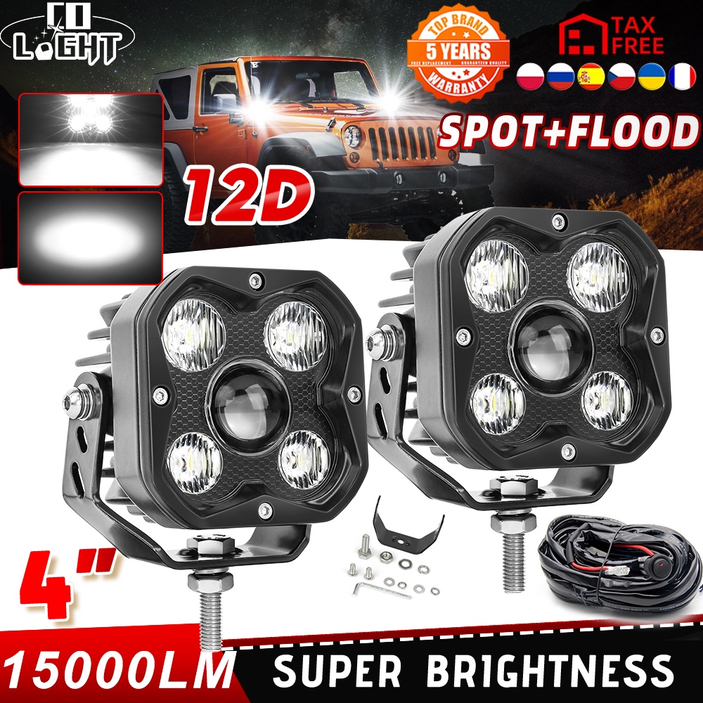 CO LIGHT 4 Inch Led Work Spotlights 12V 24V 15000LM for Motorcycles ...
