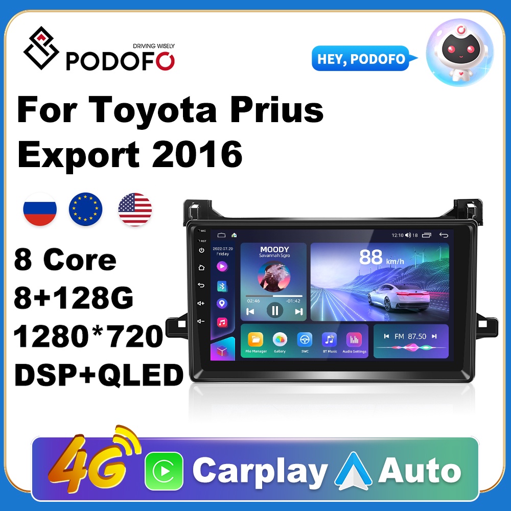 Podofo AI Voice Android Carplay Car Radio For Toyota Prius Export 2016 ...
