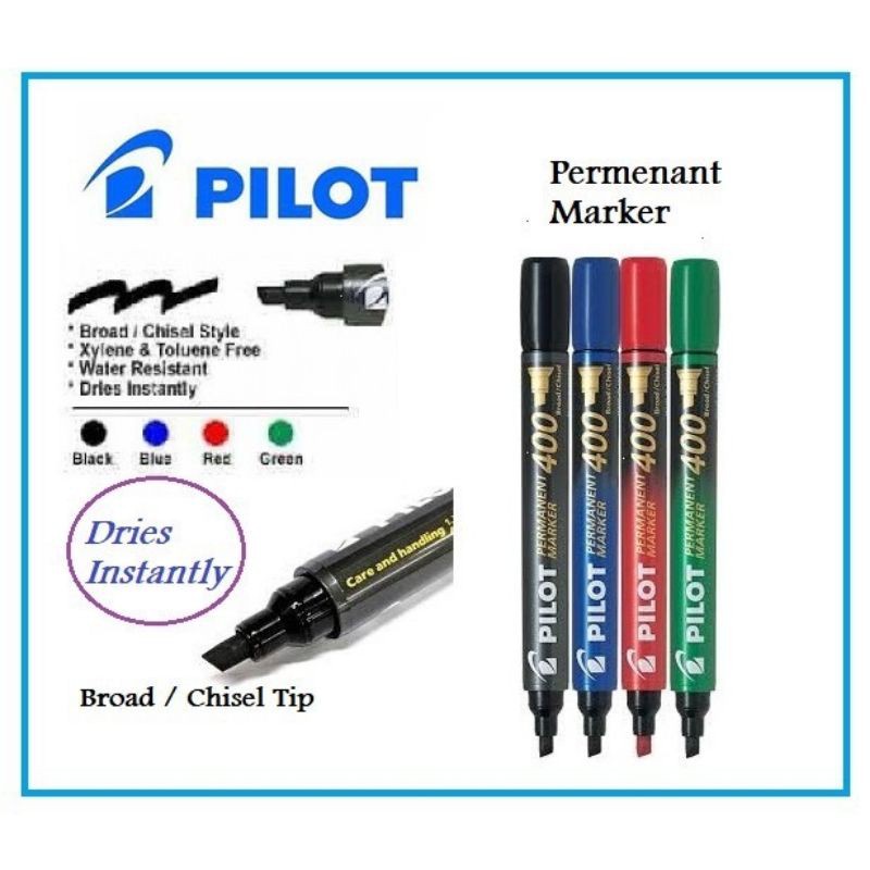 Pilot 400 Permanent Marker Chisel Tip (Red /Blue /Black /Green ...