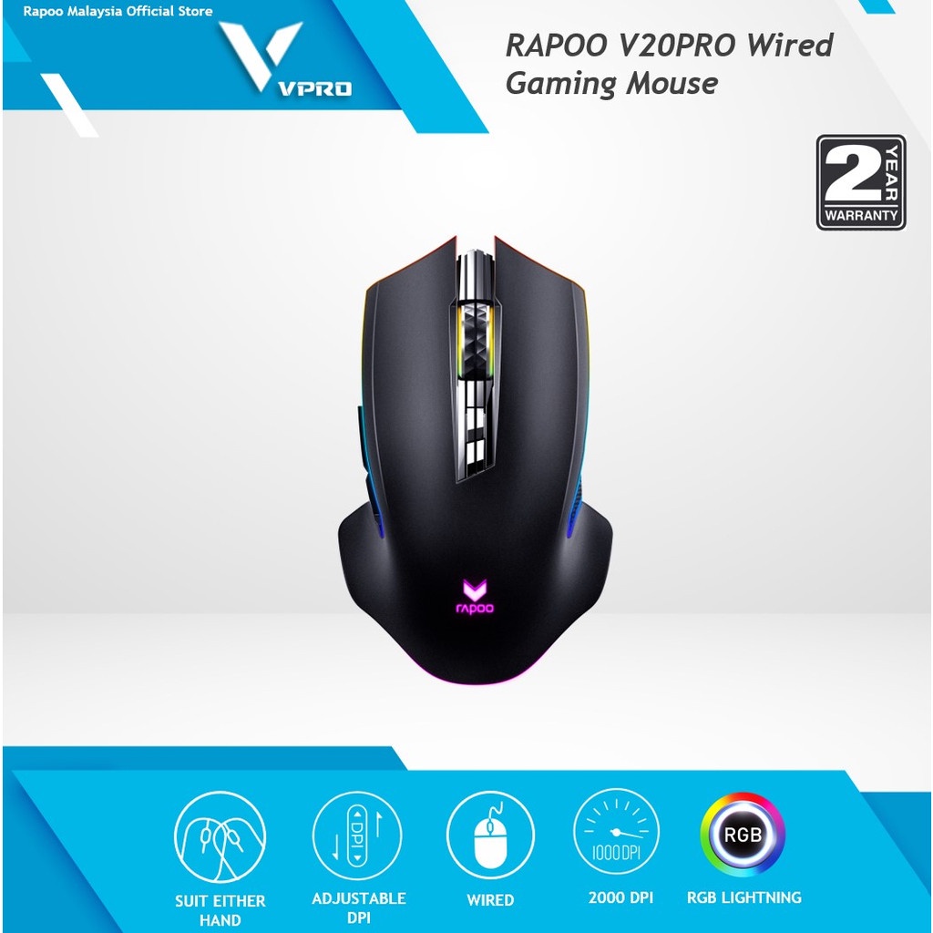 Rapoo V20 Pro Wired/Wireless RGB Gaming Mouse 2000DPI - 2 Years ...