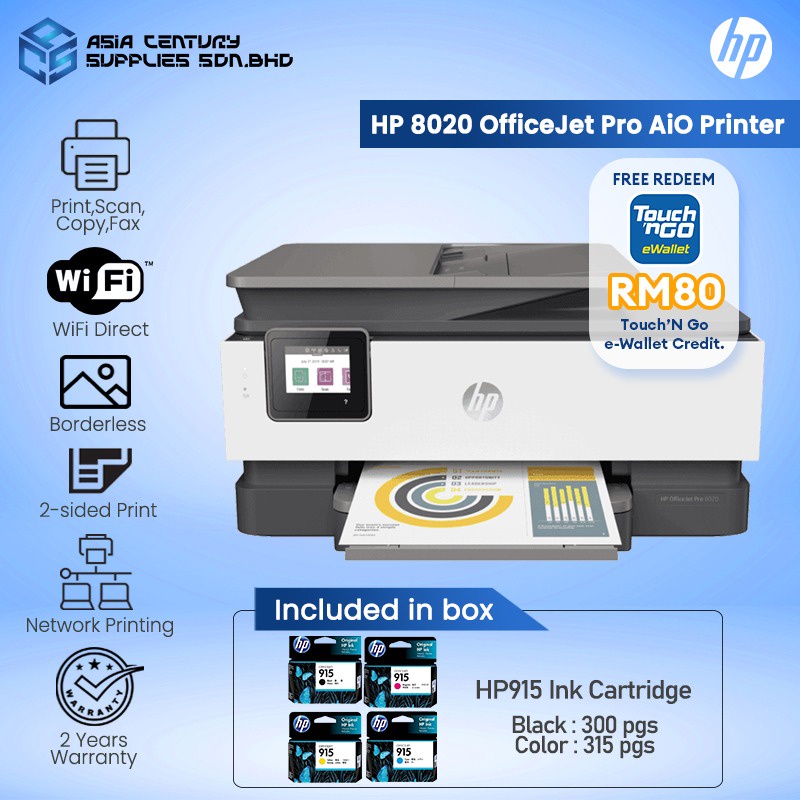 HP OfficeJet Pro 8020 All In One Color Printer / Duplex Print Scan Copy ...