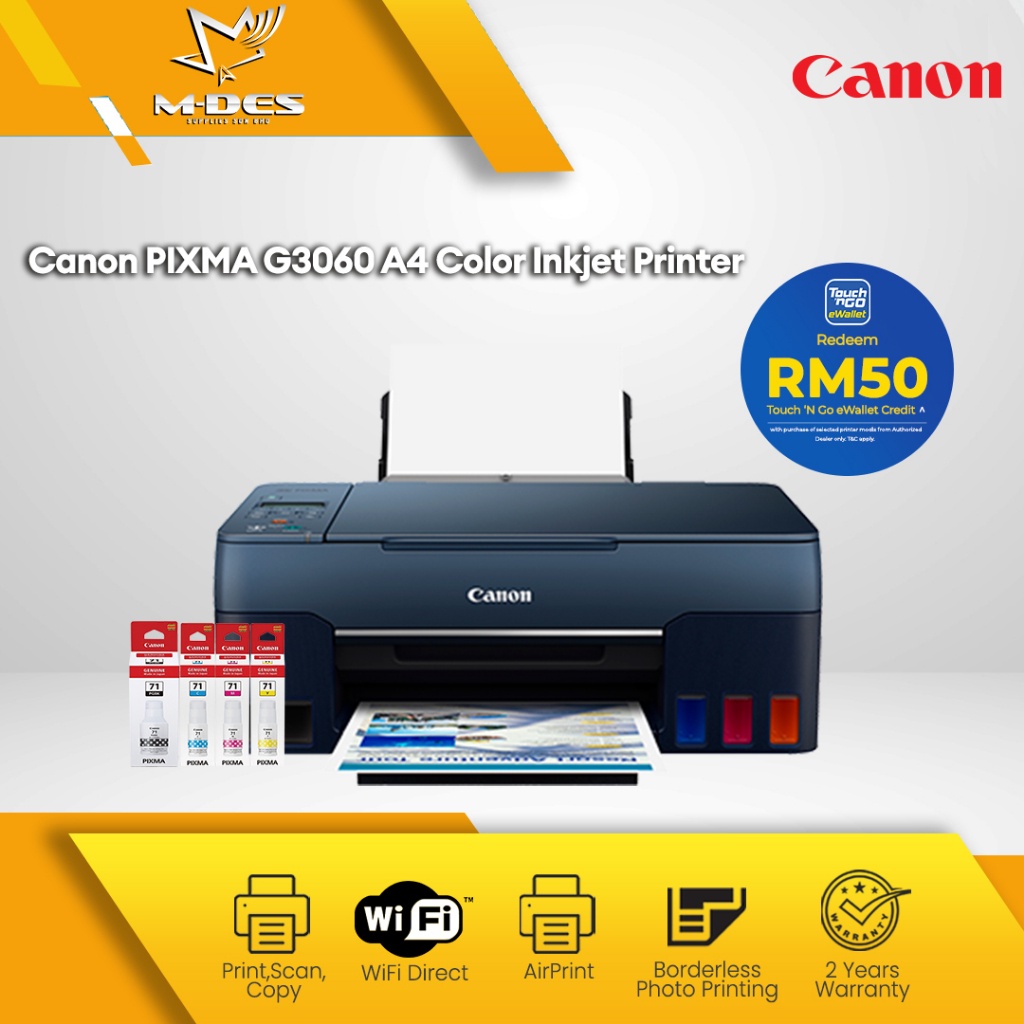 Canon Pixma Inkjet G3060 All In One Wireless A4 Color InkTank Printer ...