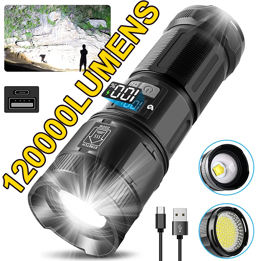 120000 Lumens Flashlight Super Bright torchlight powerful touch light ...