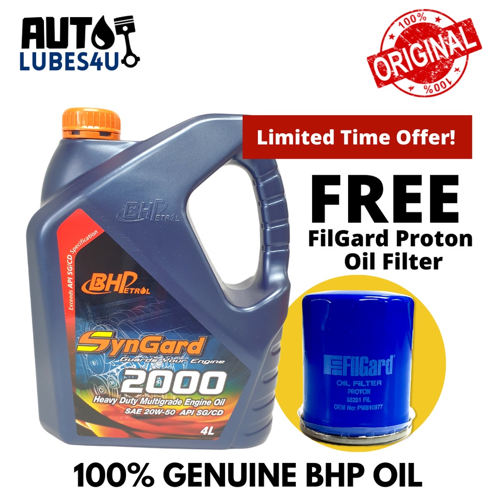 BHP SynGard 2000 20W50 Mineral 4L - BHP Car Engine Oil | Shopee Malaysia
