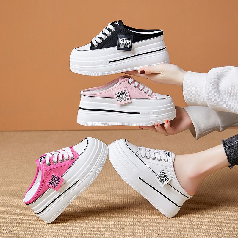 Thick Sole Half Slippers Heelless Lazy Shoes Women Height Increase ...