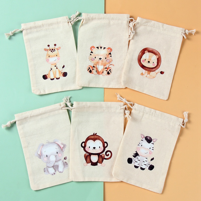 6PCS Cotton Fabric Safari Theme Loot Bag For Birthday Candies For ...