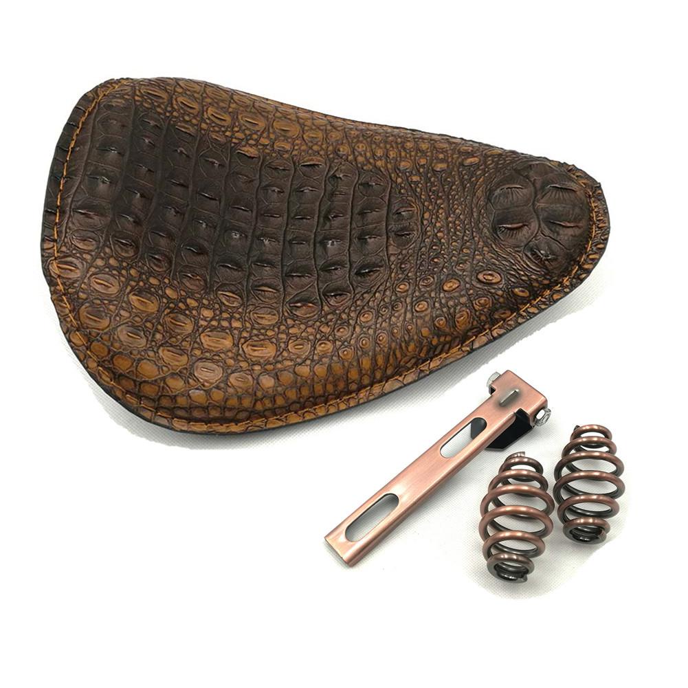 Motorcycle Retro Brown/Black Crocodile Leather Solo Seat 3"; Spring ...