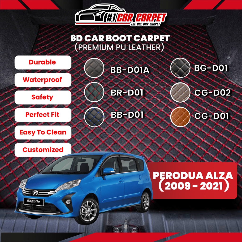 Perodua Alza ( 2009 - 2021 ) Boot +Chair Back Vip 6D Car Carpet PU ...