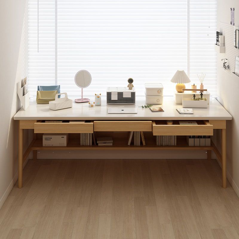 Double desk home computer desk solid wood with drawer office writing ...