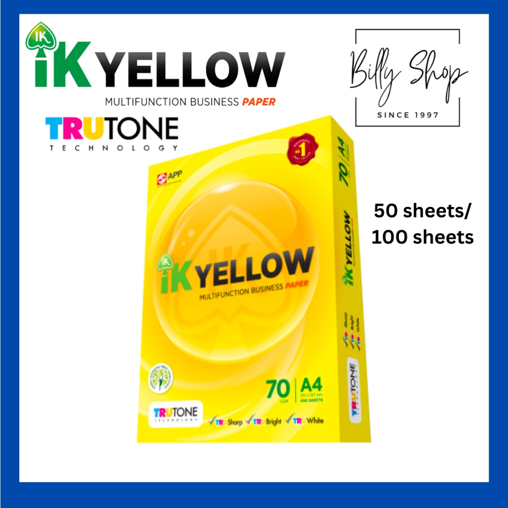 IK Yellow A4 Paper 70gsm 50 / 100 sheets Kertas A4/Kertas Putih | Shopee Malaysia