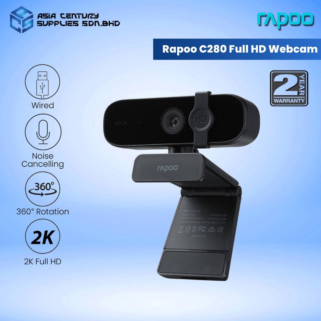 Rapoo C280 Full HD Webcam HD2K (Built In Mic Rotate Freely USB Interface) / Rapoo 2K HD Webcam ...