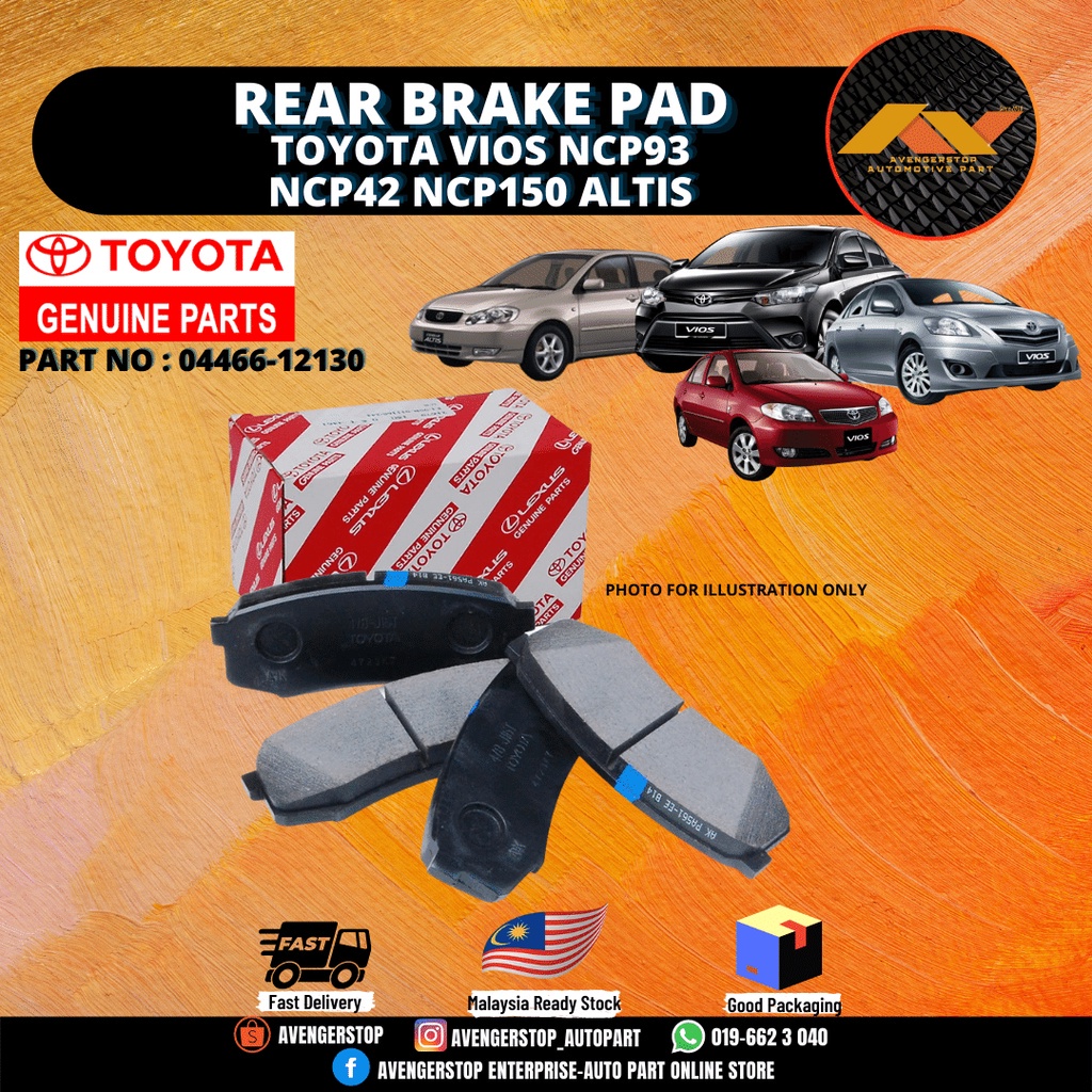 TOYOTA VIOS NCP93 NCP150 ALTIS ZZE121 ZRE142 TOYOTA REAR BRAKE PAD 100% ...