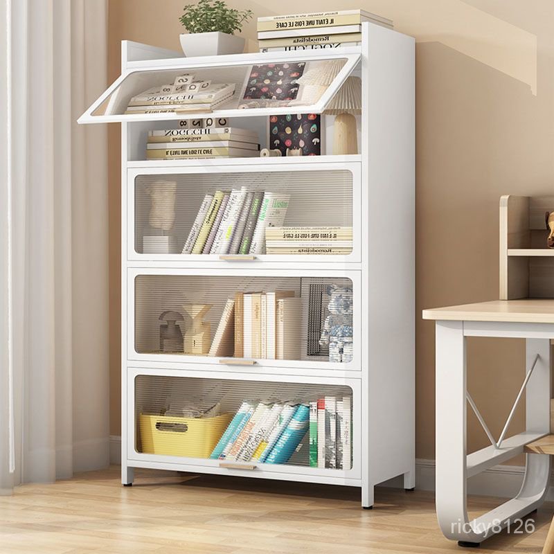 Steel bookcase household multi-layer bookshelf iron shelf with wheels ...